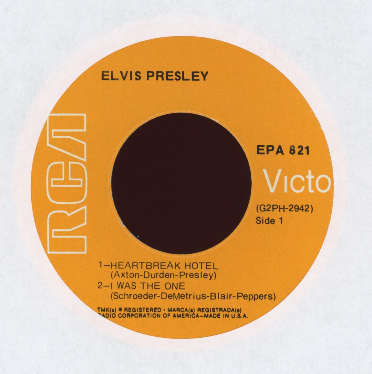 Elvis Presley - Heartbreak Hotel on RCA EPA 821 Rare Orange Label EP 4 ...