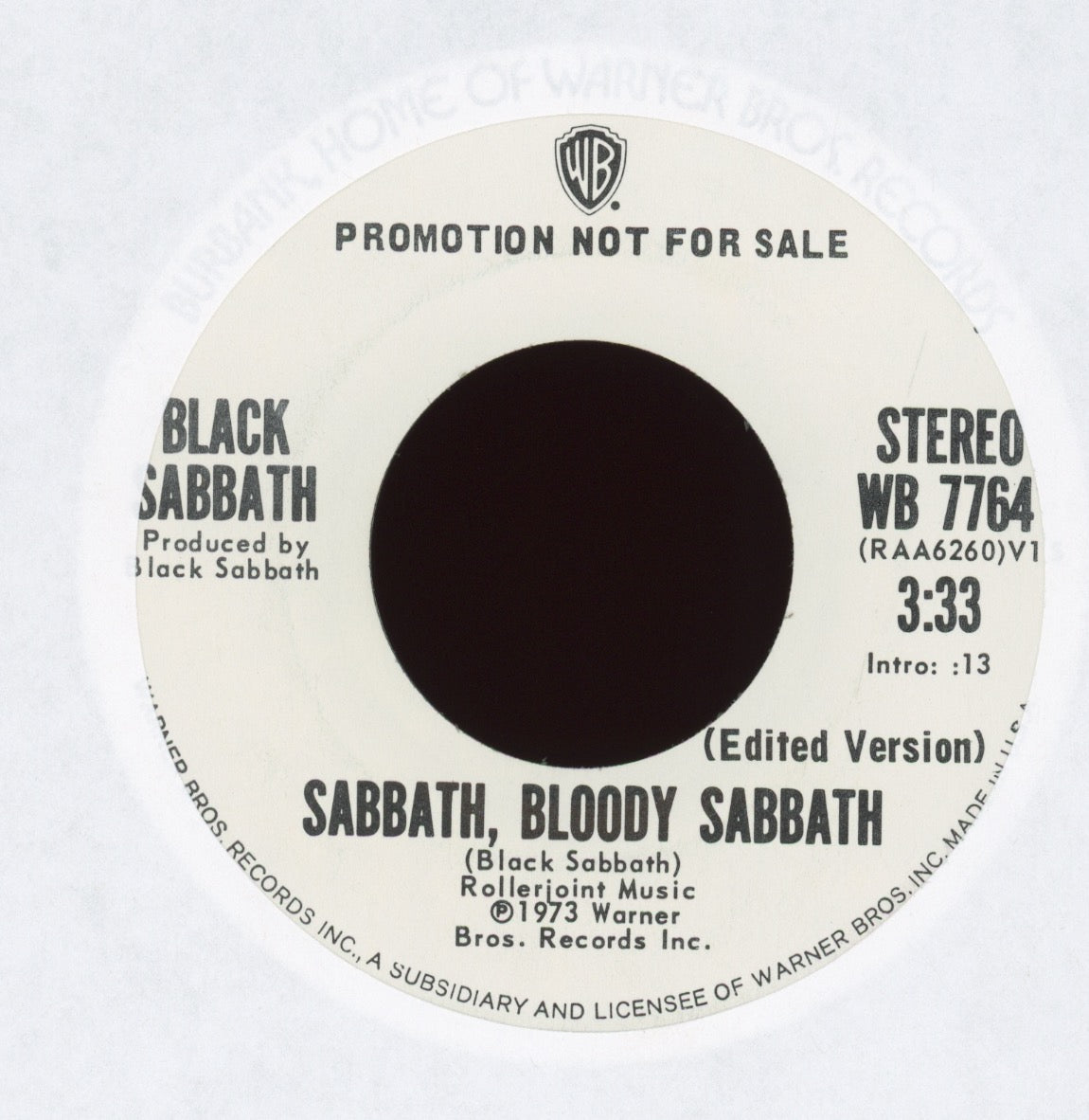 Black Sabbath - Sabbath, Bloody Sabbath on WB Promo Rock 45 – Plaid ...