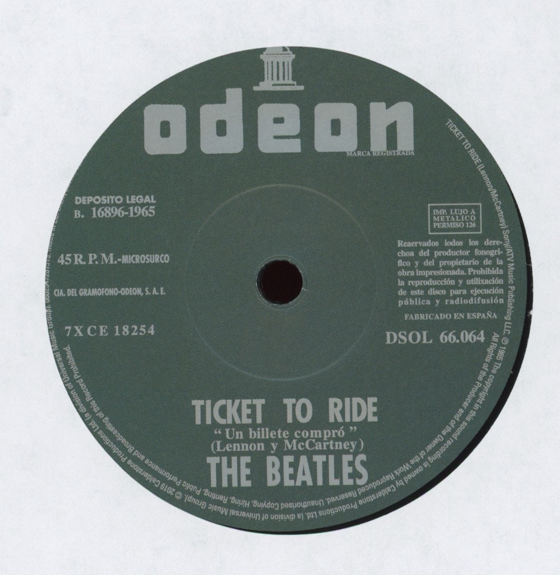 The Beatles - Ticket To Ride / Yes It Is on Odeon 7" Reissue With Pict