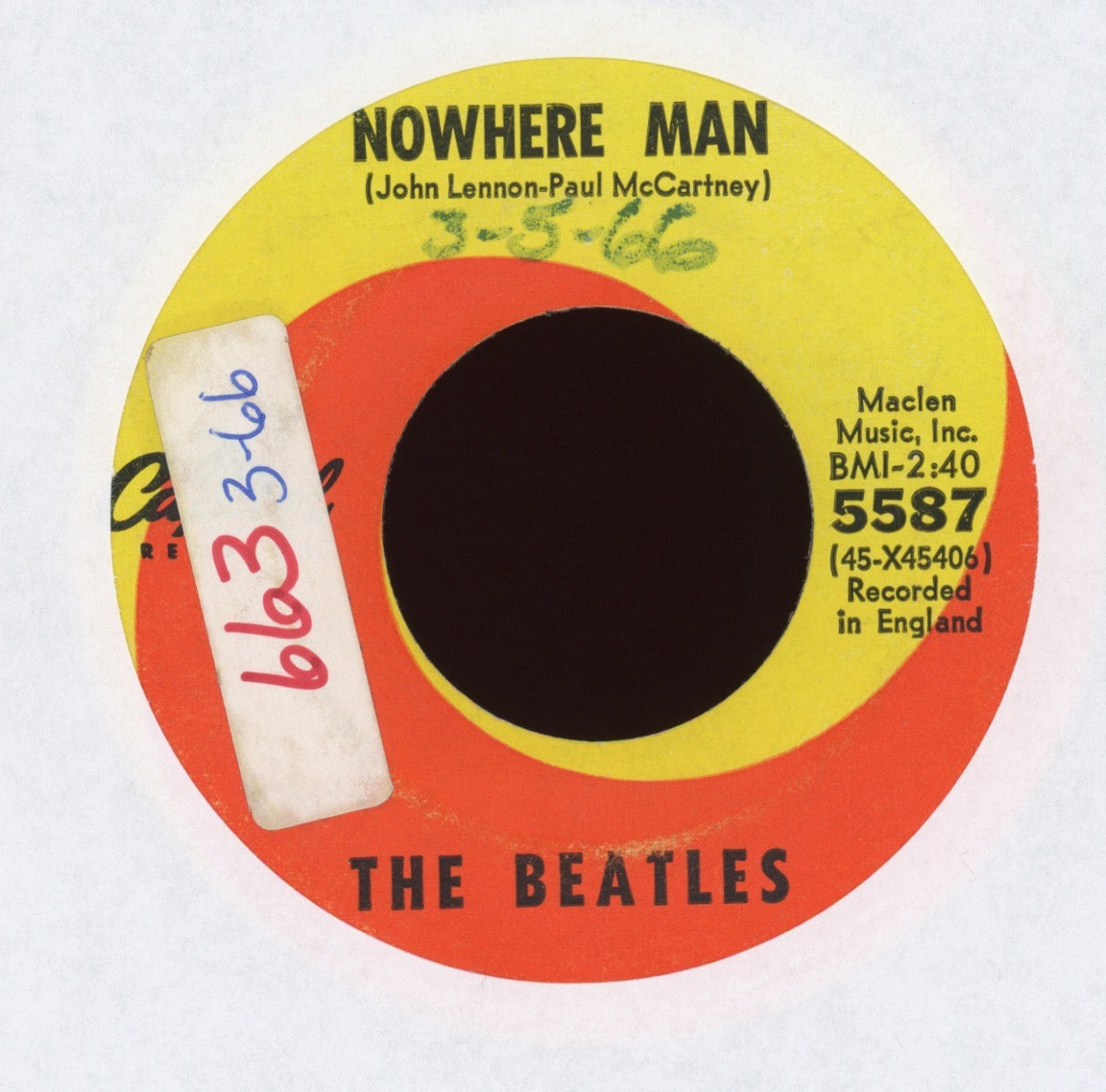 The Beatles - Nowhere Man / What Goes On on Capitol 45 With Picture Sl