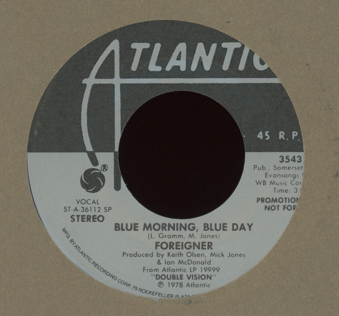 Foreigner - Blue Morning, Blue Day on Atlantic Promo Blue Vinyl Rock 4