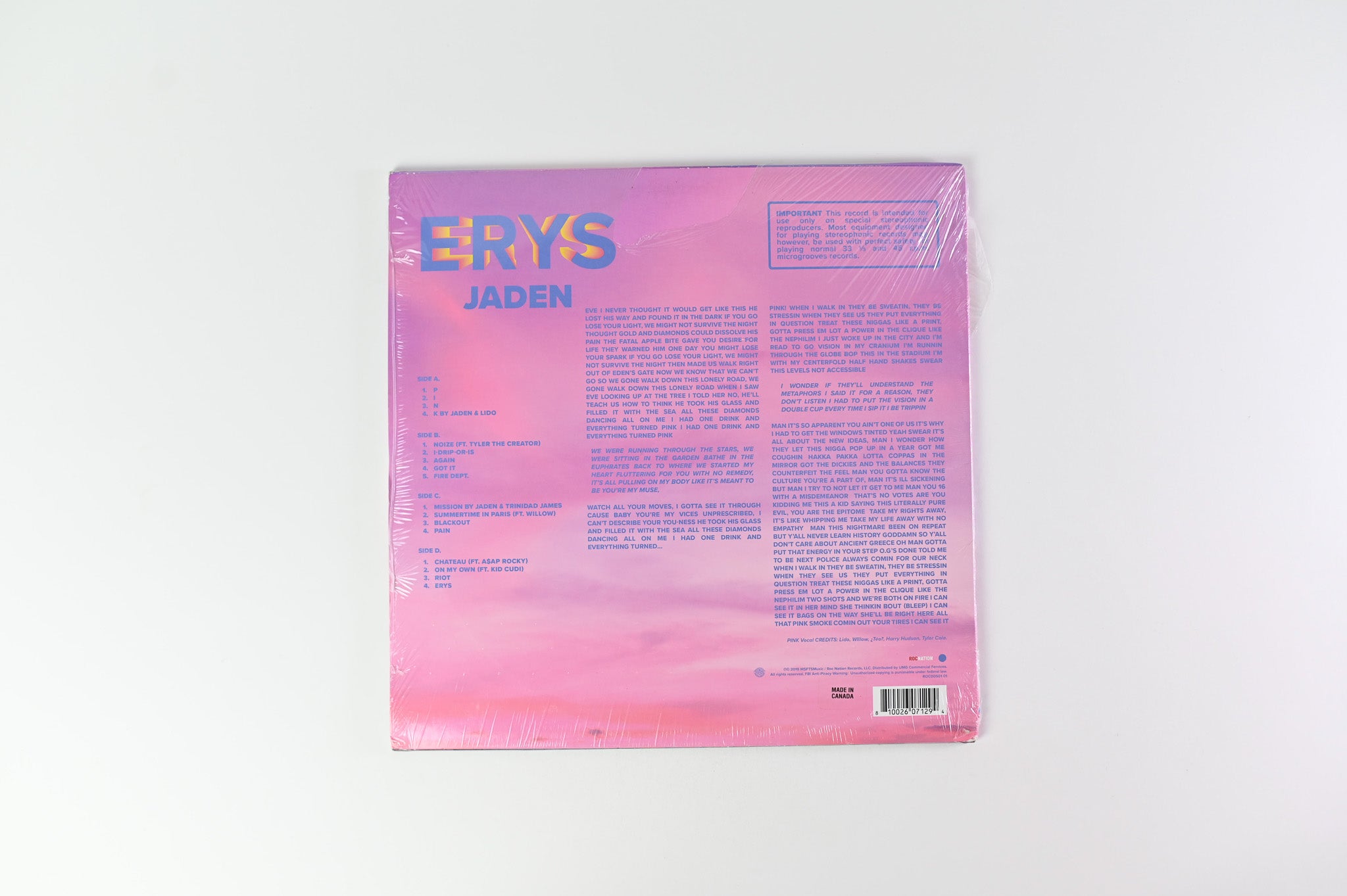 Jaden Smith - ERYS on Roc Nation Pink Vinyl Sealed – Plaid Room Records