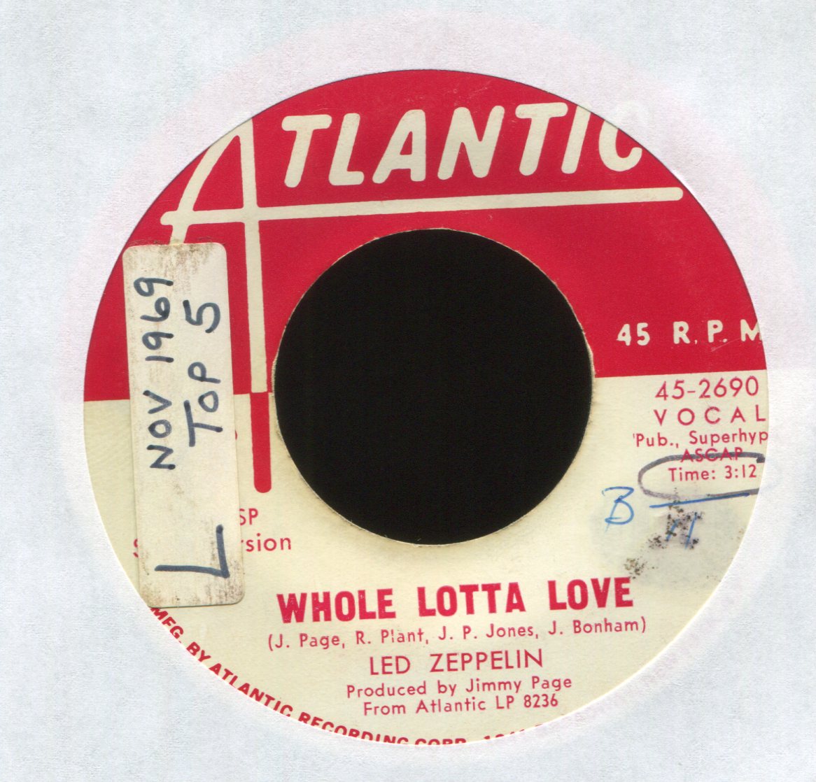 Led Zeppelin - Whole Lotta Love on Atlantic Promo Rock 45