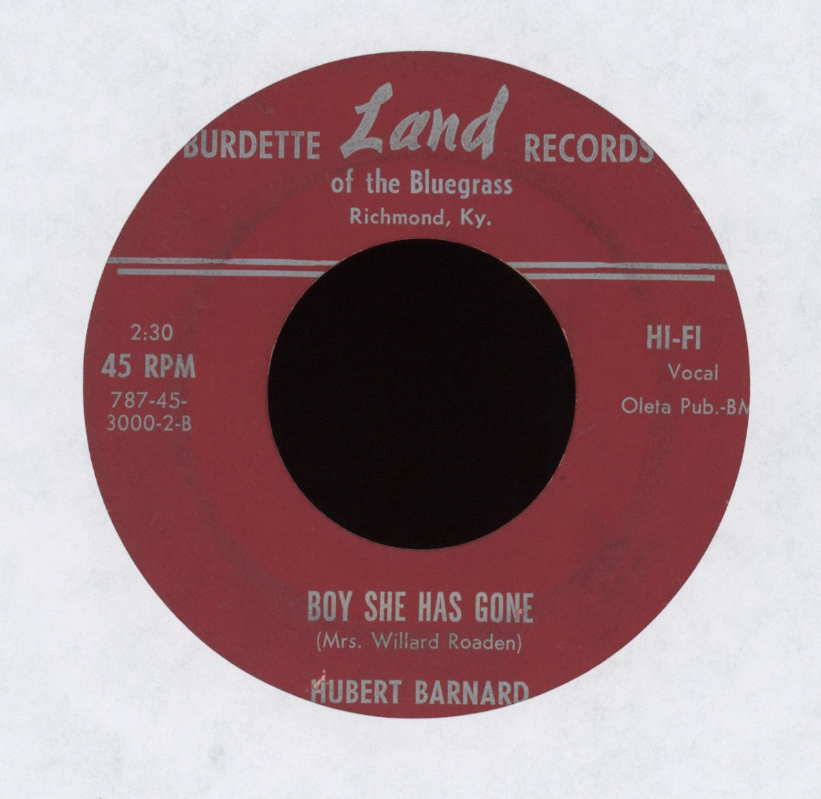 Hubert Barnard - Boy She Has Gone on Burdette
