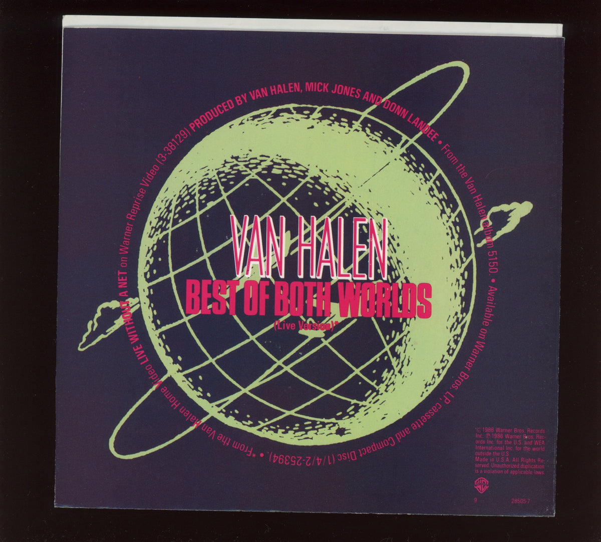 Van Halen - Best Of Both Worlds on WB With Picture Sleeve – Plaid Room ...