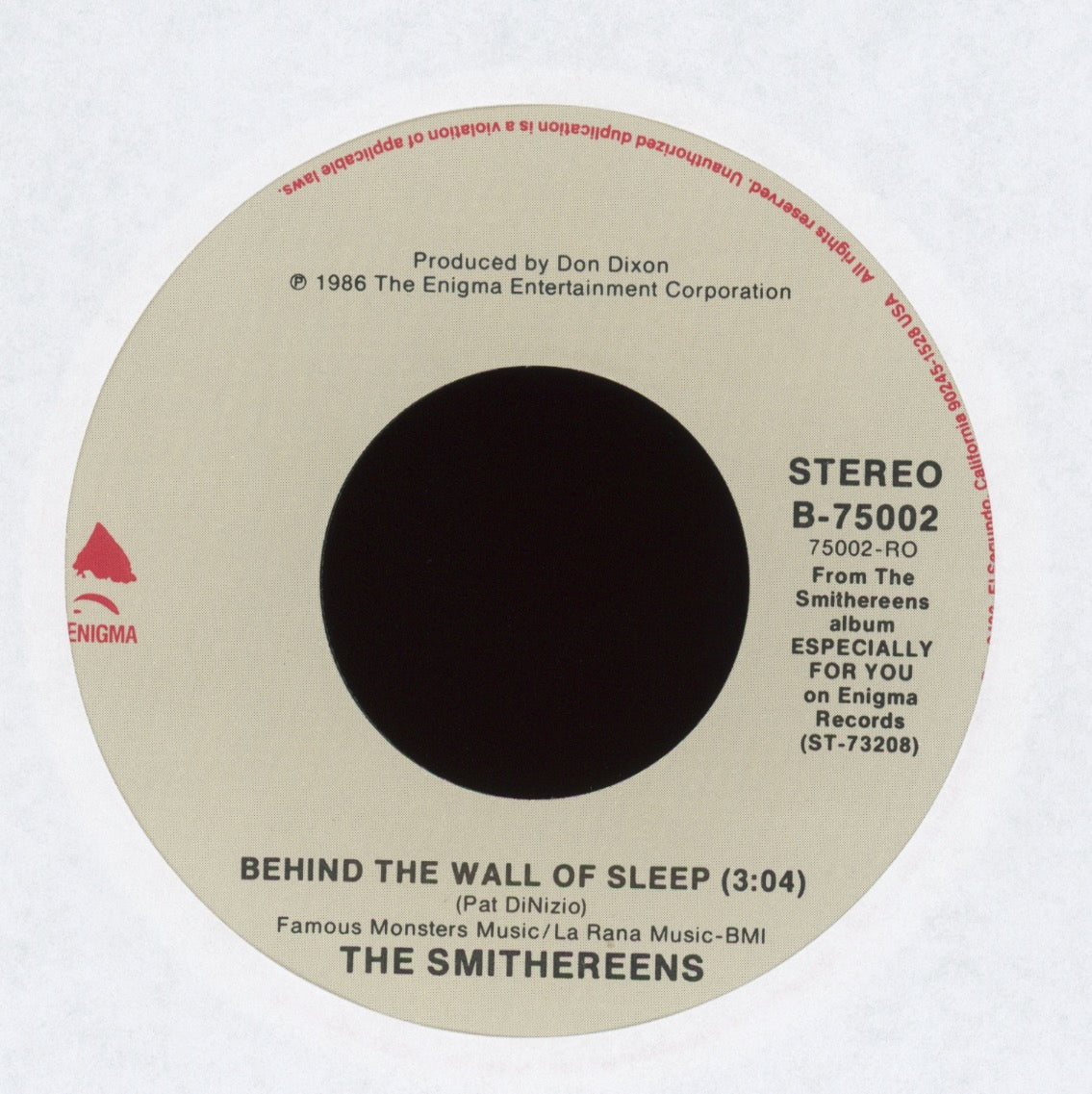 The Smithereens - Behind The Wall Of Sleep on Enigma With Picture Slee